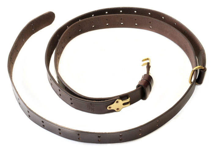 M1907 Military Leather Rifle Sling Brass Hardware Dated 1942 1.25" wide