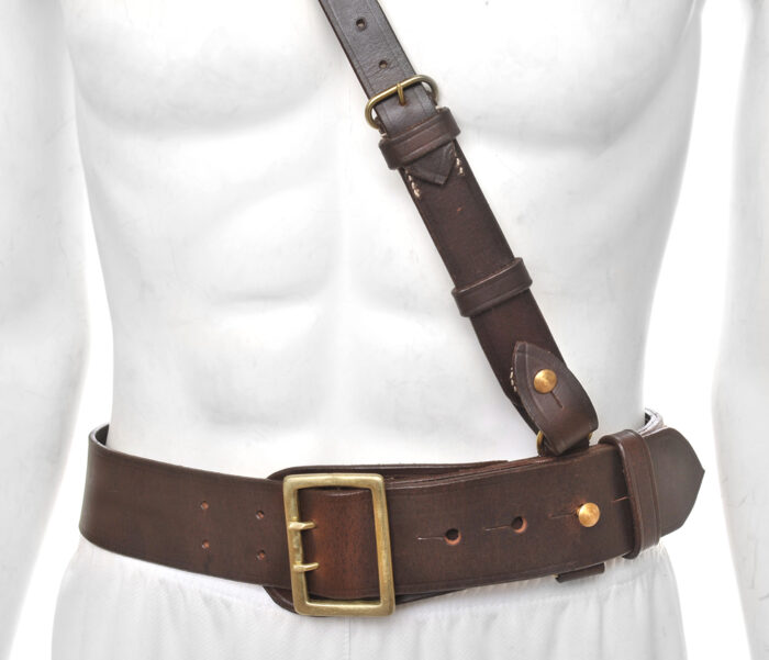 WW1 Sam Browne Belt With Shoulder Strap Premium Drum Dyed Brown Leather