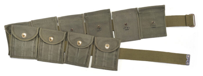 M1 Carbine M1911 .45 Bandolier with 10 Magazine Pouches Marked JT&L 1944