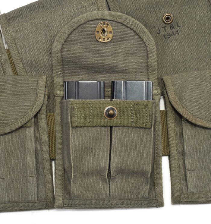 M1 Carbine M1911 .45 Bandolier with 10 Magazine Pouches Marked JT&L 1944