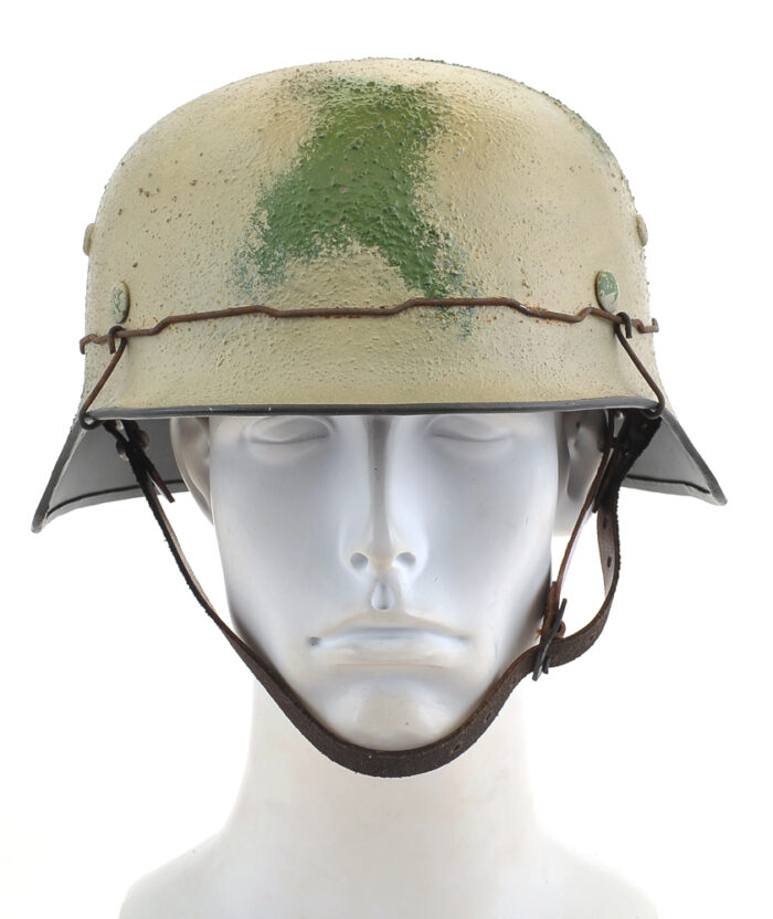German WW2 M35 Helmet Green Tan Camouflage with texture and wire